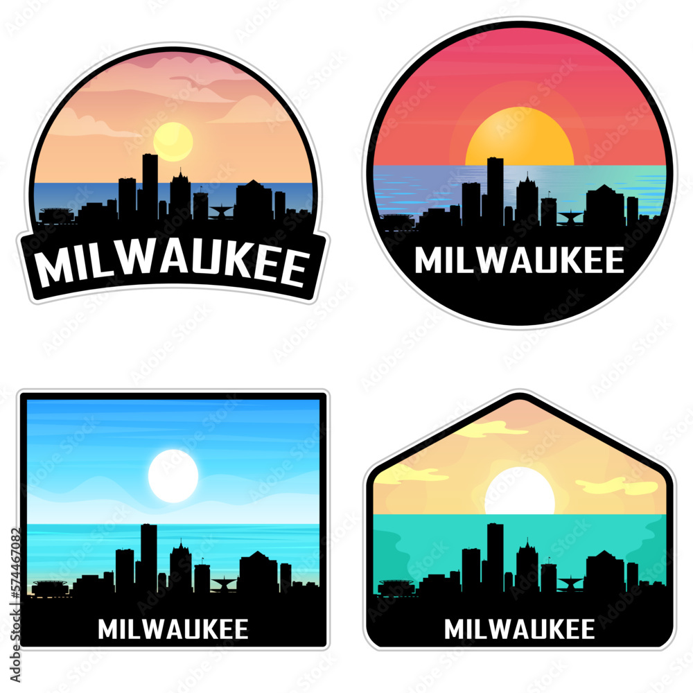 Milwaukee Wisconsin USA Skyline Silhouette Retro Vintage Sunset ...