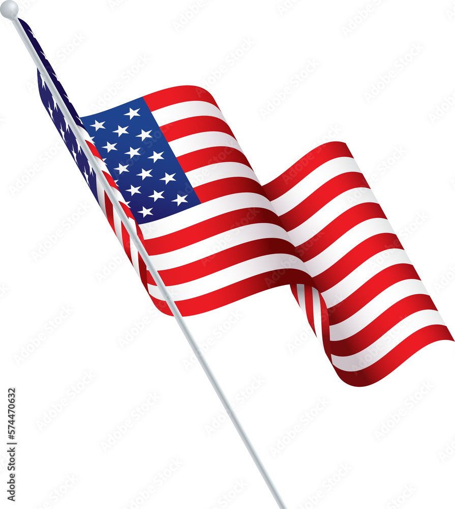 American Flag on Pole Waving Illustration Transparent Stock ...