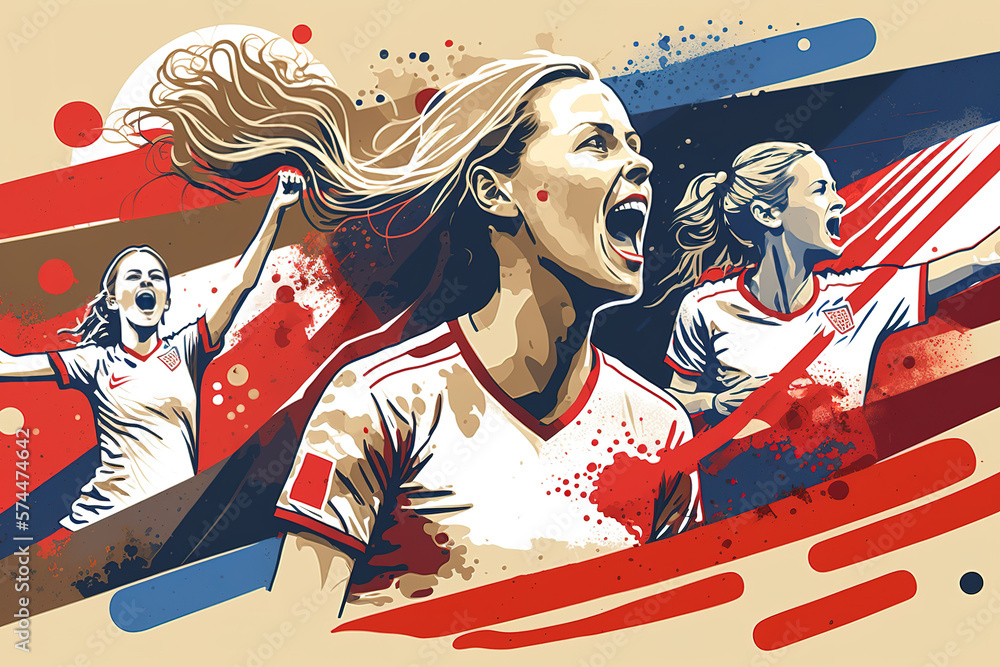 Women's FIFA football world cup banner illustration. Abstract, sketch ...