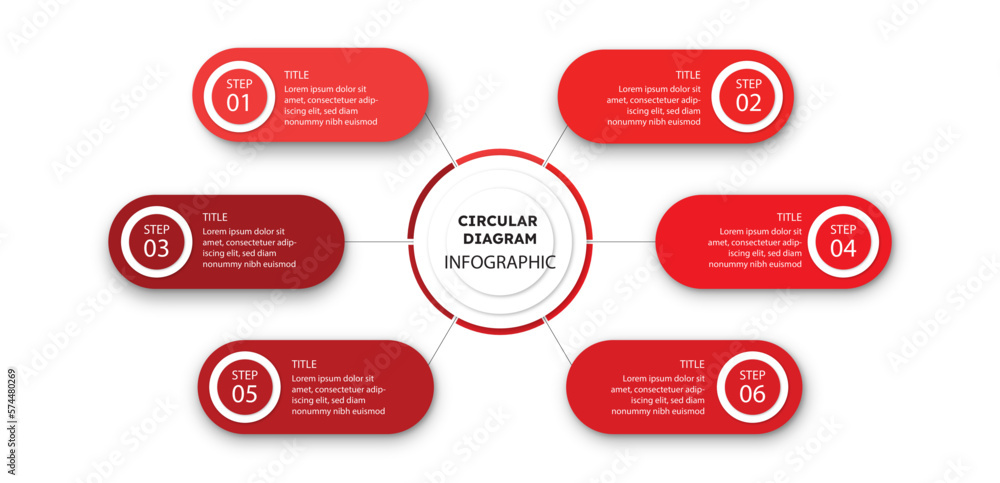 Business infographic process with red circle template design with icons ...