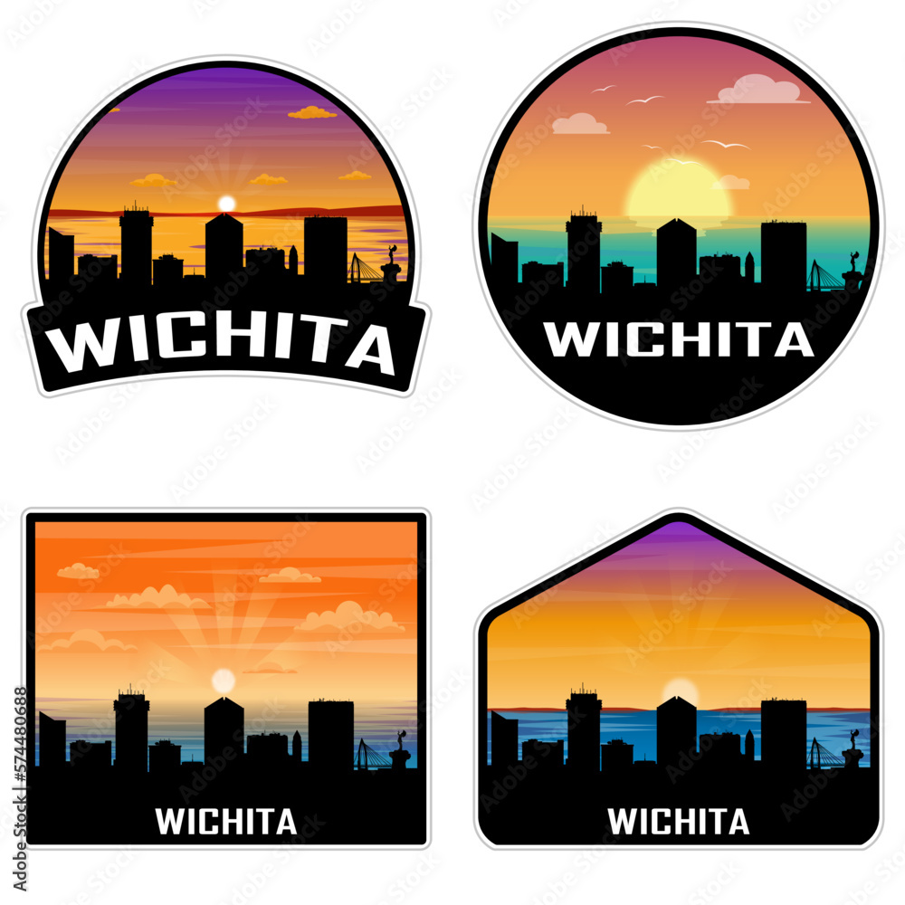 Wichita Kansas USA Skyline Silhouette Retro Vintage Sunset Wichita ...