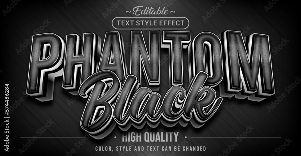 Editable text style effect - Phantom Black text style theme. Stock ...