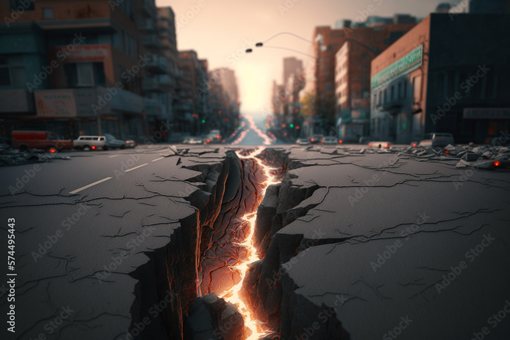 Active fault lines in a city, fissure, earthquake, natural disaster ...