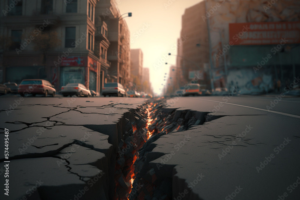 Active fault lines in a city, fissure, earthquake, natural disaster ...