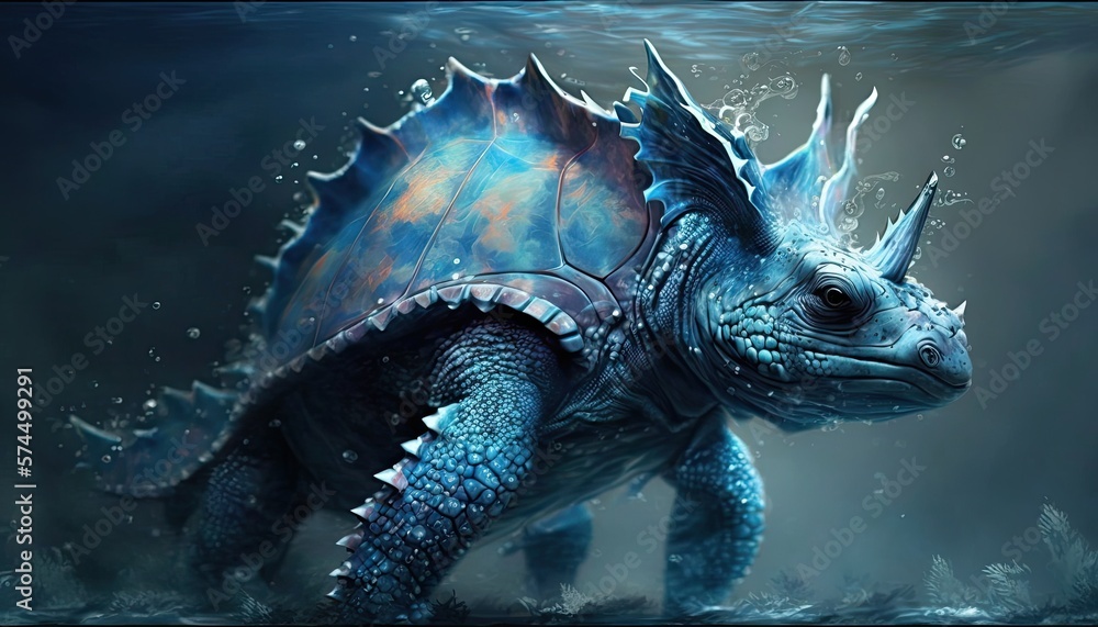 Mystical fantasy dragon turtles, guardians of the underwater realm ...