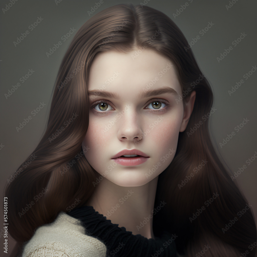 portrait illustration of a beautiful brunette girl with a really pale ...