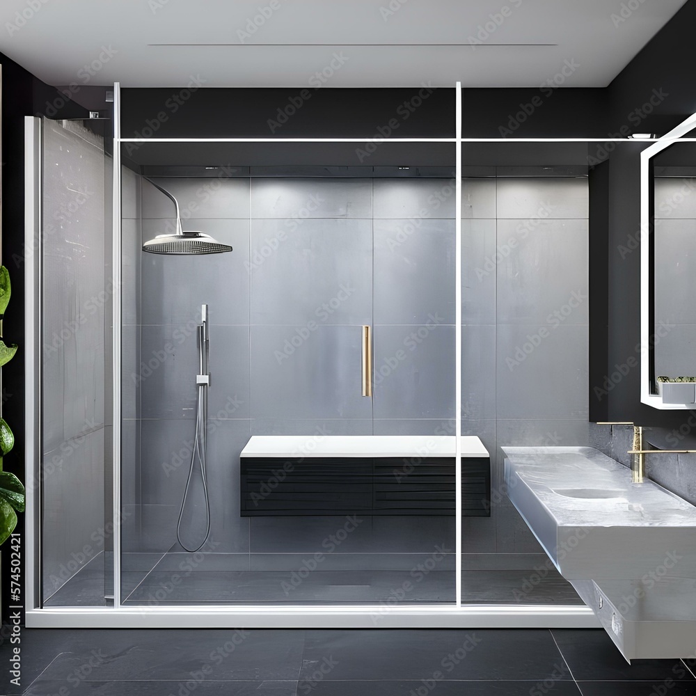 a new bathroom with a luxurious walk-in shower with rain shower head ...
