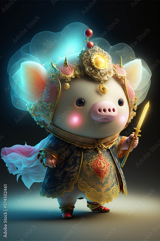 cartoon pig dressed in a costume and holding a sword. generative ai ...