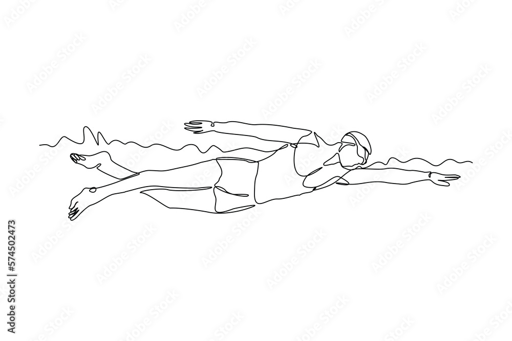 Continuous single one line drawing of professional man swimming athlete ...