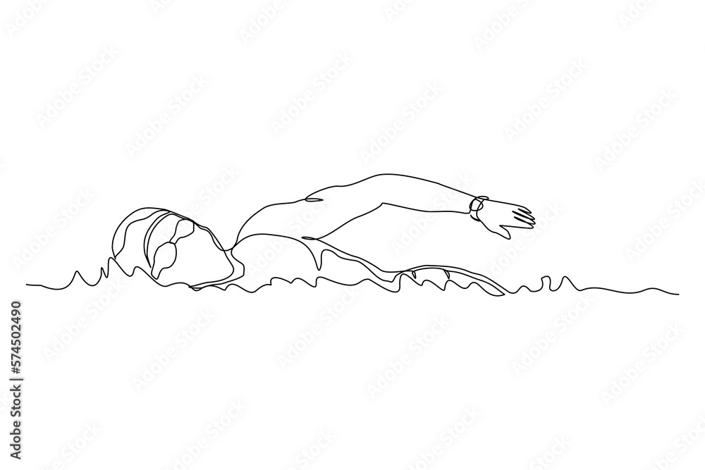 Continuous single one line drawing of professional man swimming athlete ...