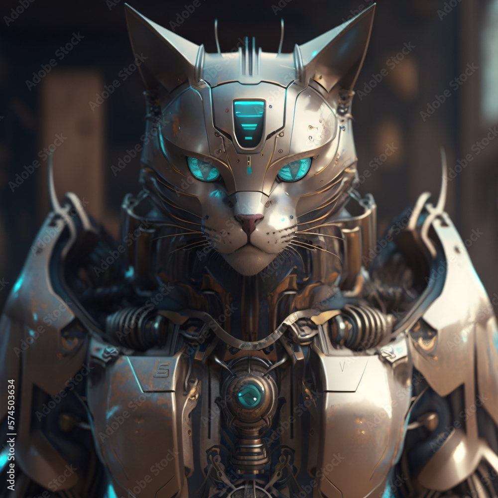 portrait avatar of a mecha cat futuristic robot Generative Ai ...