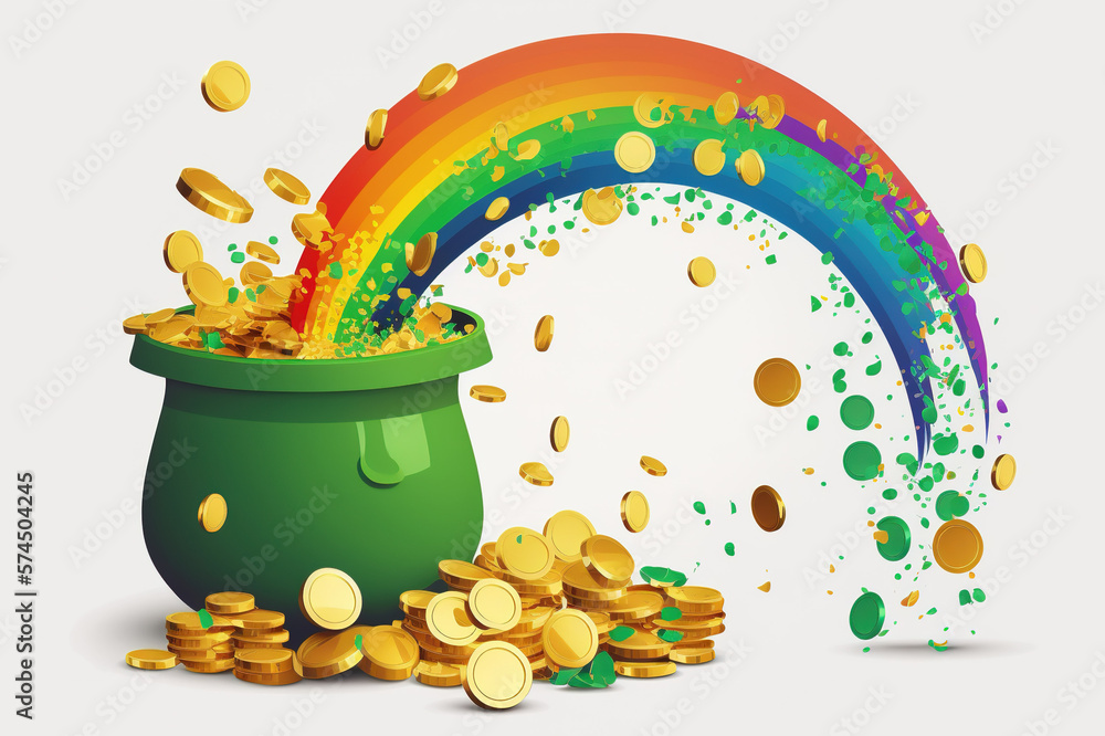 Generative AI cartoon of the pot of gold coins at the end of the ...