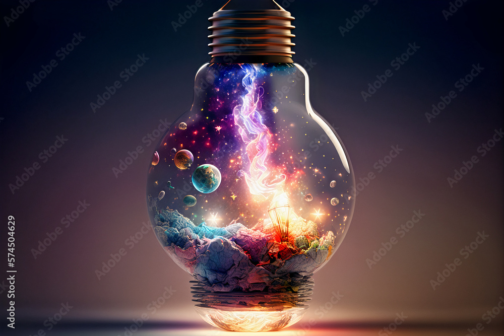 Outer space in a light bulb, abstract space art, created using ai ...