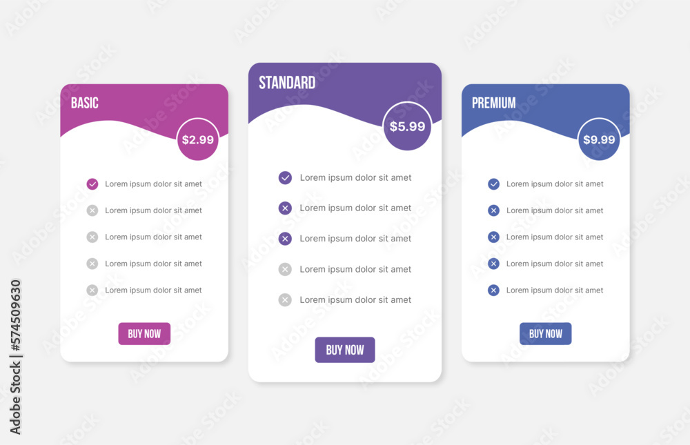 Vector plan offer price package subscription options comparison table ...