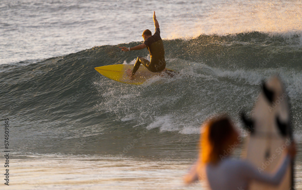 Professional surfer riding ocean waves On banzai pipeline north shore ...