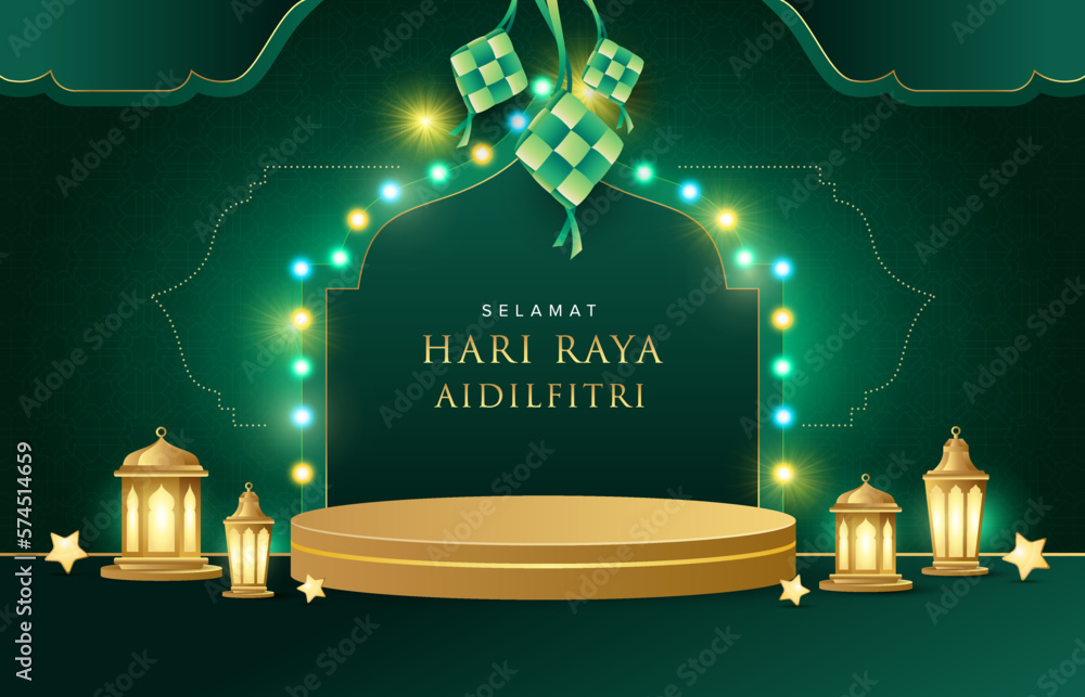 Hari Raya design with light bulb style on green Islamic background with ...