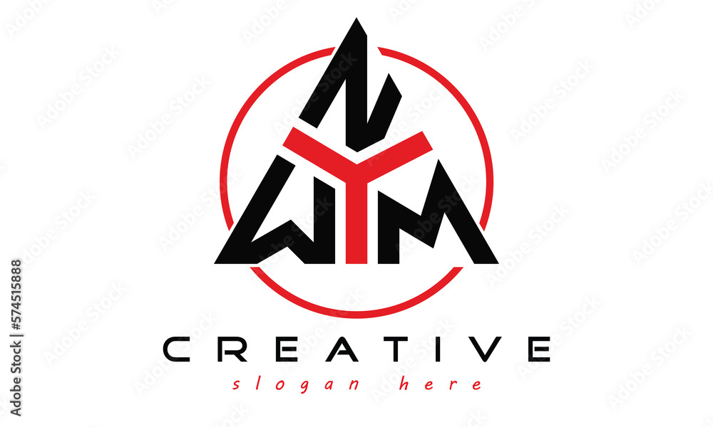 WNM three letter creative triangle shape in circle logo design vector ...