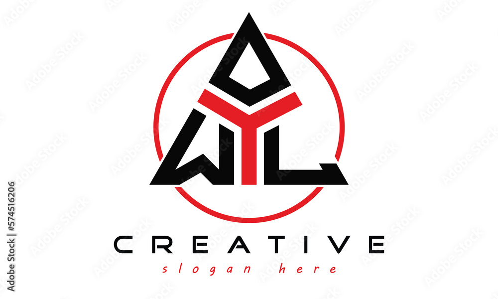WOL three letter creative triangle shape in circle logo design vector ...