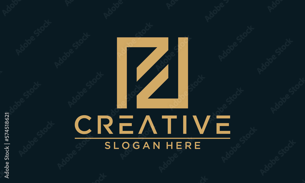 Letter P and P Logo Design Vector with gold color with a navy blue ...