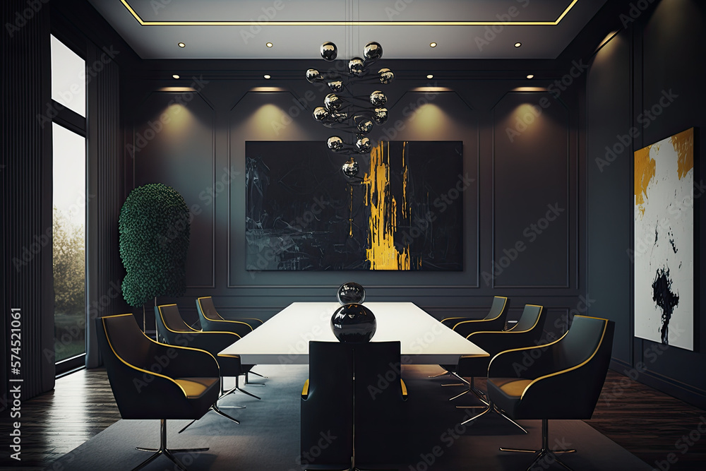 The beautiful, contemporary interior of the office, meeting, or ...