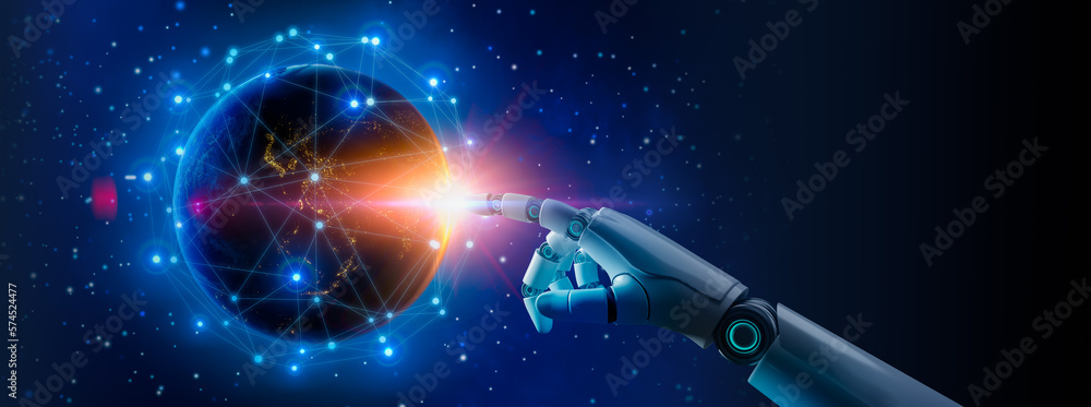 ai(artificial intelligence) destroy humanity concept.Robot hand ... ai(artificial intelligence) destroy humanity concept.Robot hand ...