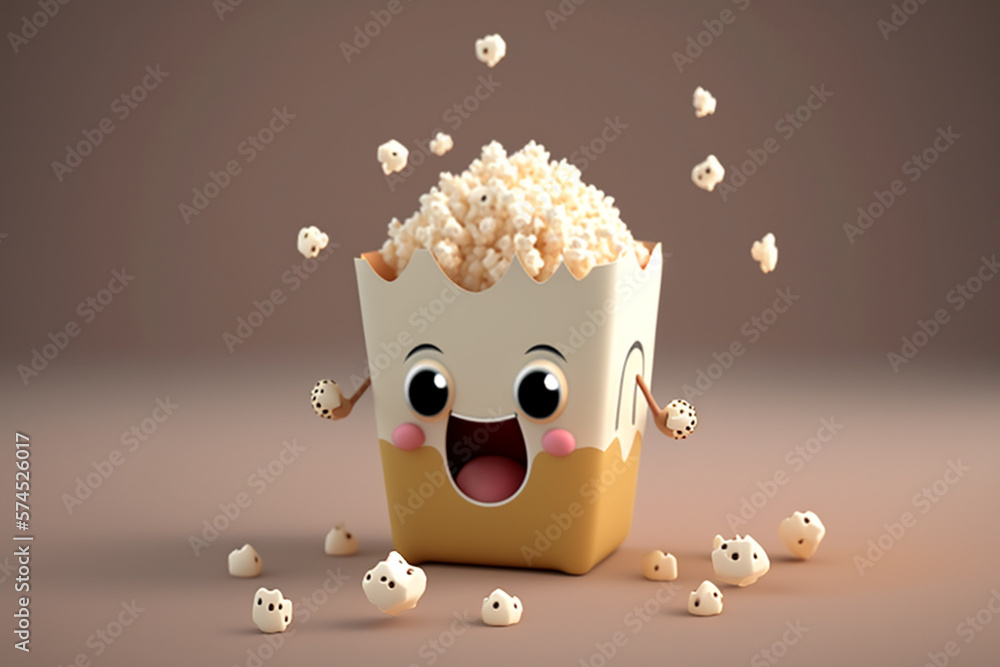 3D render cute and happy pop-corn cartoon character. Generative AI ...