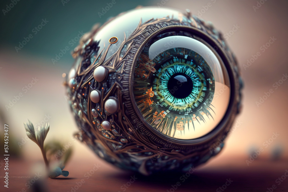 Mechanical human eye illustration. Realistic close-up artifacial part ...