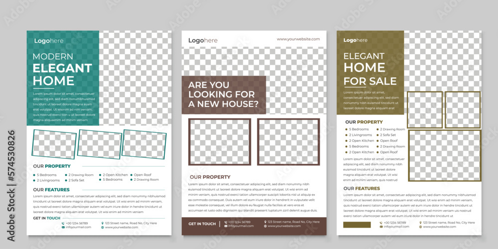 Vetor de Real Estate Flyer Layout, Real Estate Flyer with Blue Accents ...