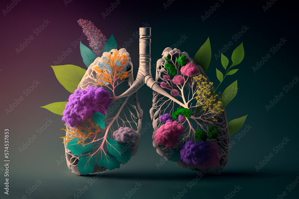 Human lungs made with purple field flowers on white background. Minimal ...