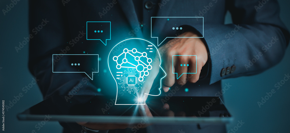 Businessman using chatbot in tablet intelligence Ai.Chat GPT Chat with ...