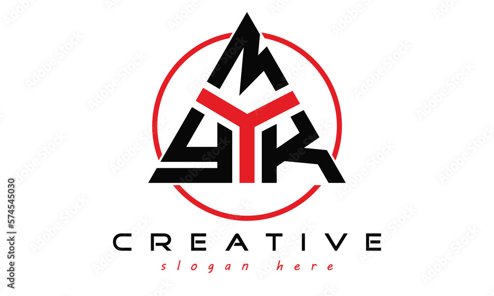 YMK three letter creative triangle shape in circle logo design vector ...