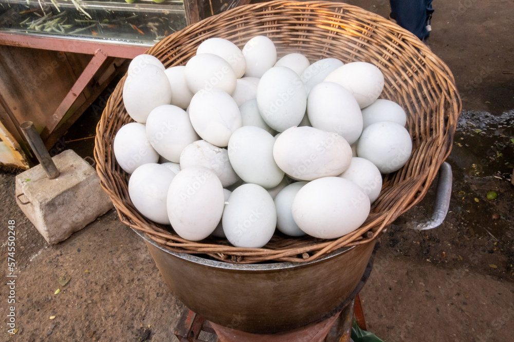Balut (fertilized duck eggs with embryo within the shell) in the street ...