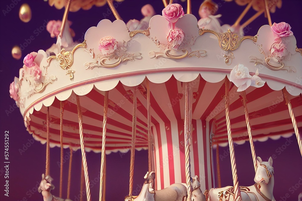 Carousel. Flyer template.Kids frame with peonies carousel horses.Baby ...