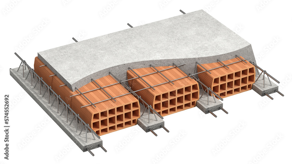 Hollow clay floor slab block system V2 cross section isolated on white ...