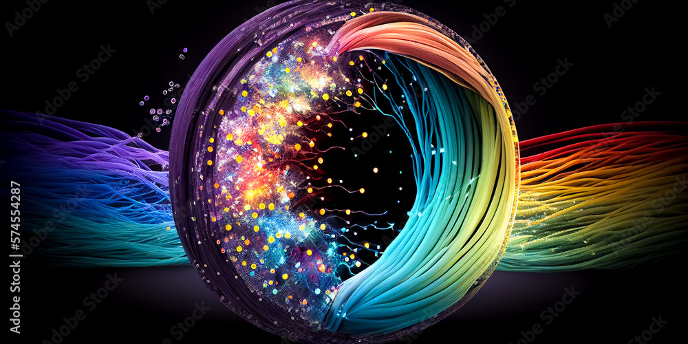 Optical fiber high speed concept illustration, colorful lines cable ...
