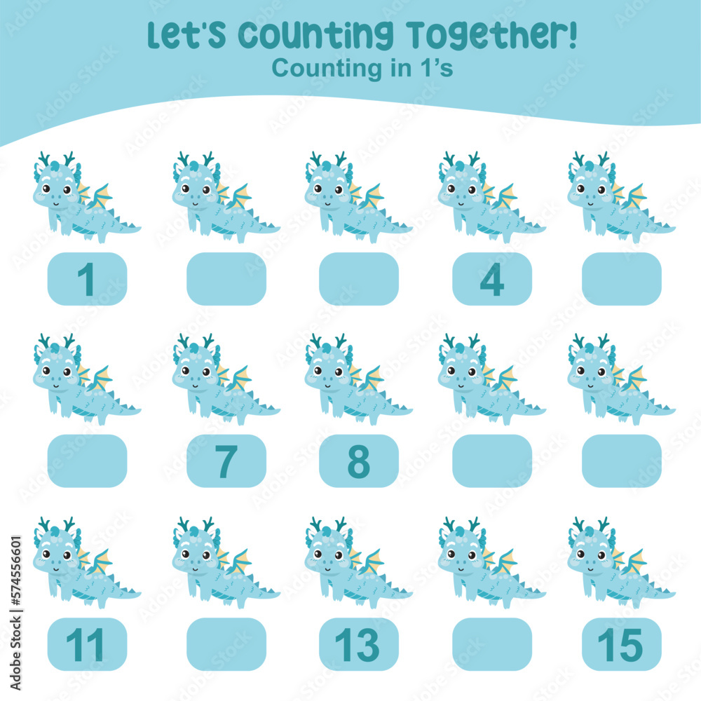 Counting by one's the cute and kawaii baby dragon practising math in ...