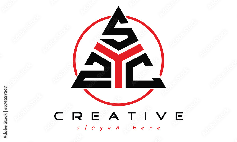 ZSC three letter creative triangle shape in circle logo design vector ...