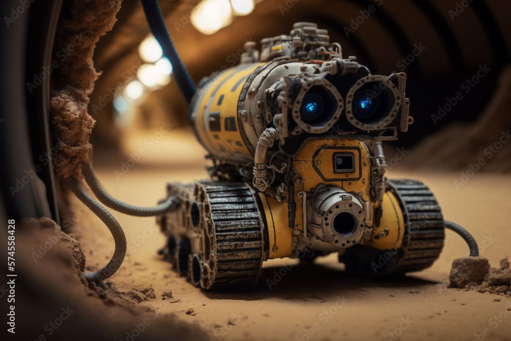 pipeline inspection robot crawling inside a pipeline, demonstrating the ...