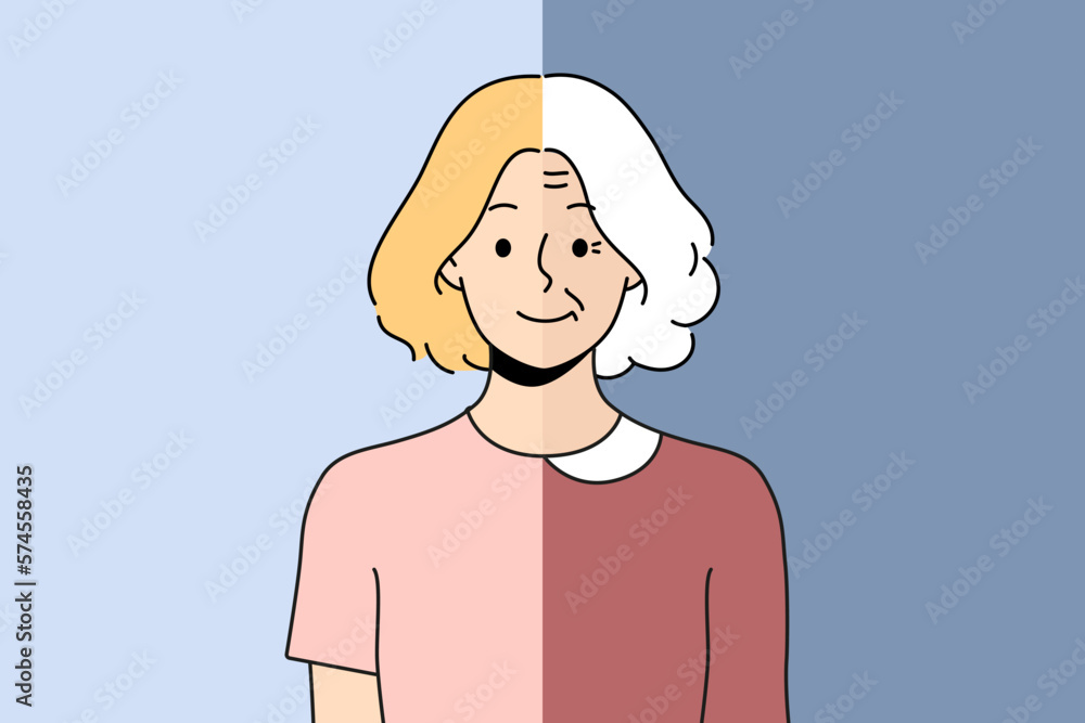 Collage of woman process of aging. Female in younger and older years ...