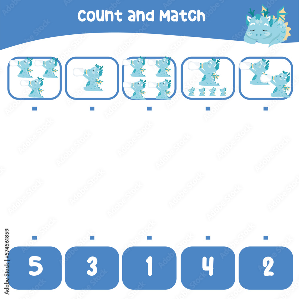 Count and match the images with the number worksheet for preschool kids ...