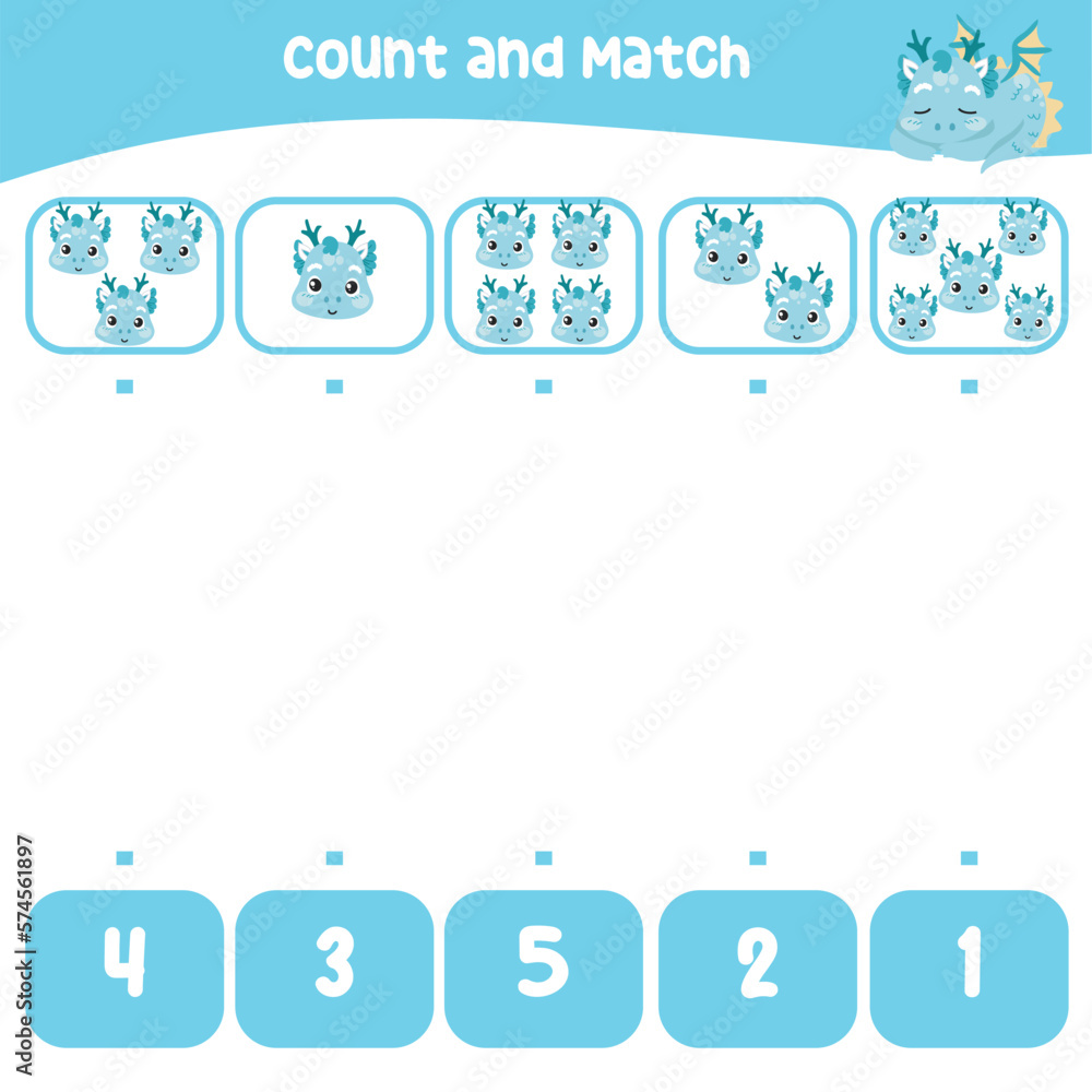 Count and match the images with the number worksheet for preschool kids ...