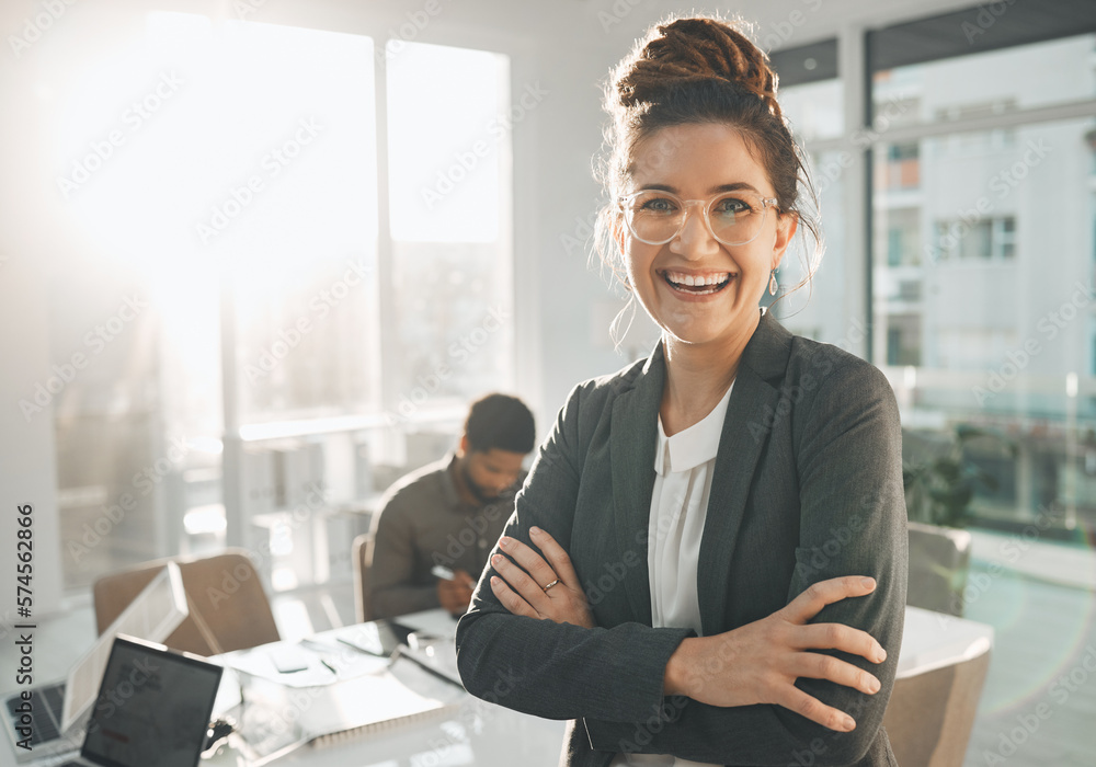 Foto de Portrait of happy business woman in office management, company ...