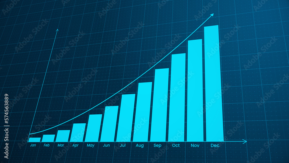Bar chart for growing business progress by month. Developing company ...