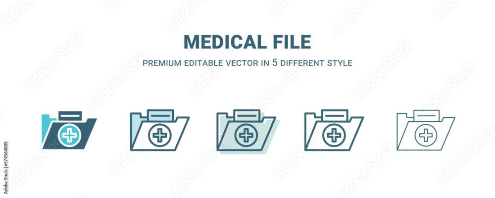 medical file icon in 5 different style. Outline, filled, two color ...