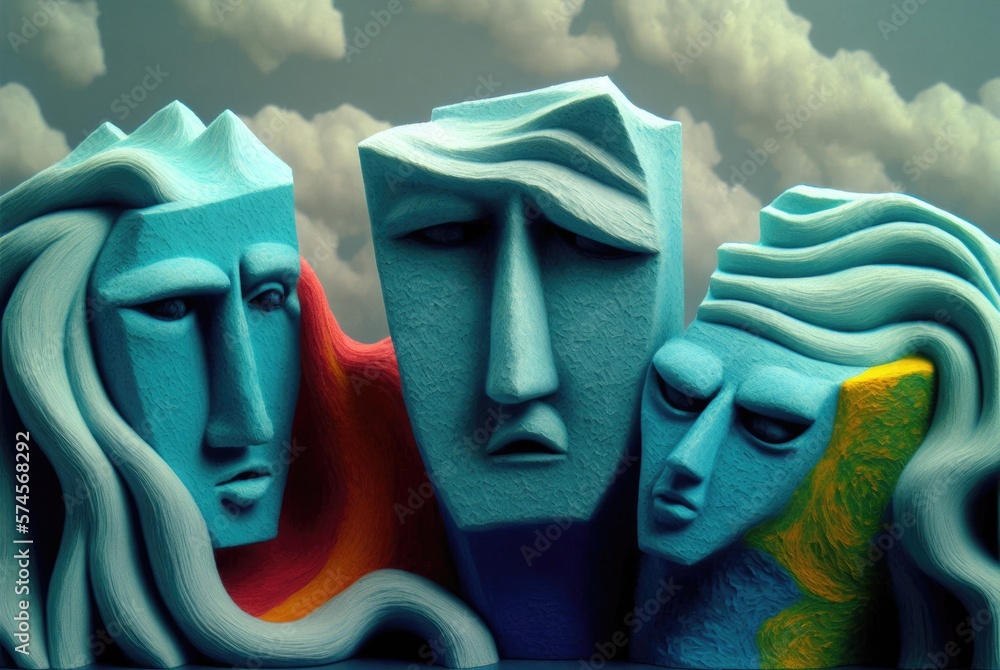 Storytelling expressive clay monolithic statues, easter island inspired ...