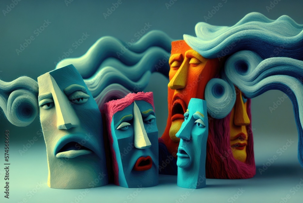 Storytelling expressive clay monolithic statues, easter island inspired ...