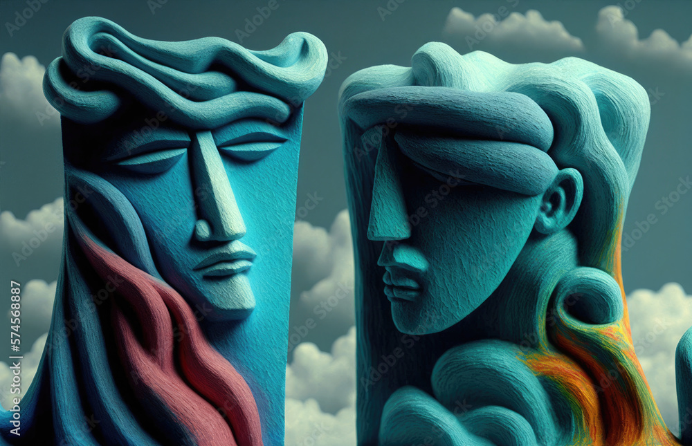 Storytelling expressive clay monolithic statues, easter island inspired ...