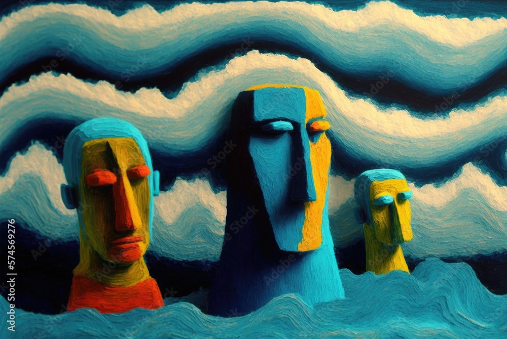 Storytelling expressive clay monolithic statues, easter island inspired ...