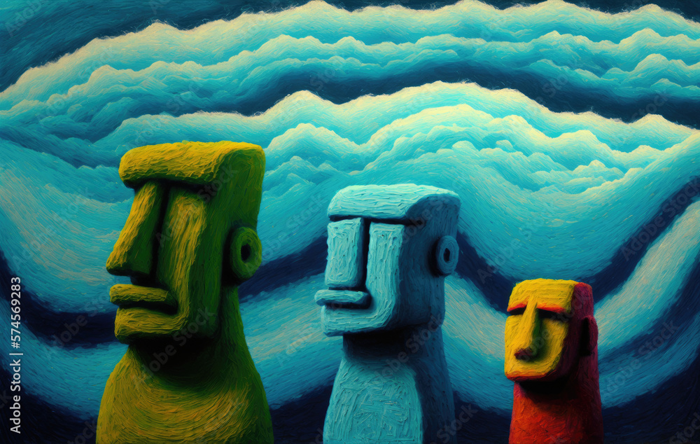 Storytelling expressive clay monolithic statues, easter island inspired ...