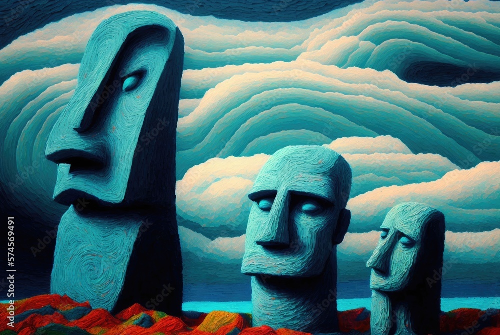 Storytelling expressive clay monolithic statues, easter island inspired ...